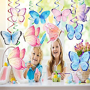 Butterfly Party Decorations - Butterfly Happy Birthday Banner - Butterfly Party Hanging Swirls Decorations - Butterfly Party Supplies for Kids