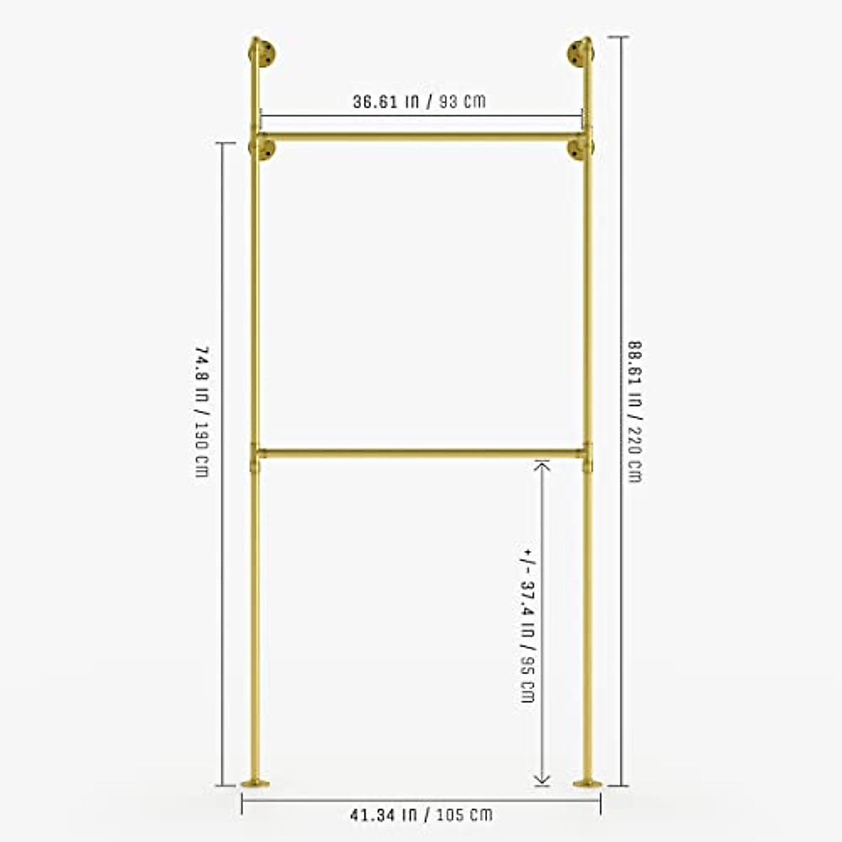 pamo industrial pipe clothing rack - KIM I Double - clothes rack for wardrobe, bedroom and as walk-in closet system. Sturdy clothing racks for hanging clothes I wall mounted heavy duty clothes rack