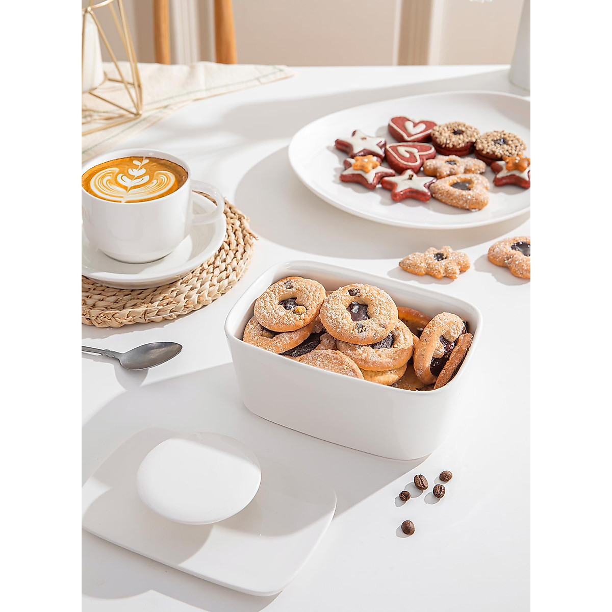 Sweese Large Butter Dish with Lid, Porcelain Butter Keeper Container - Perfect for East Coast, West Coast Butter and Kerrygold Butter, Butter Crock with Lid, Gift - White