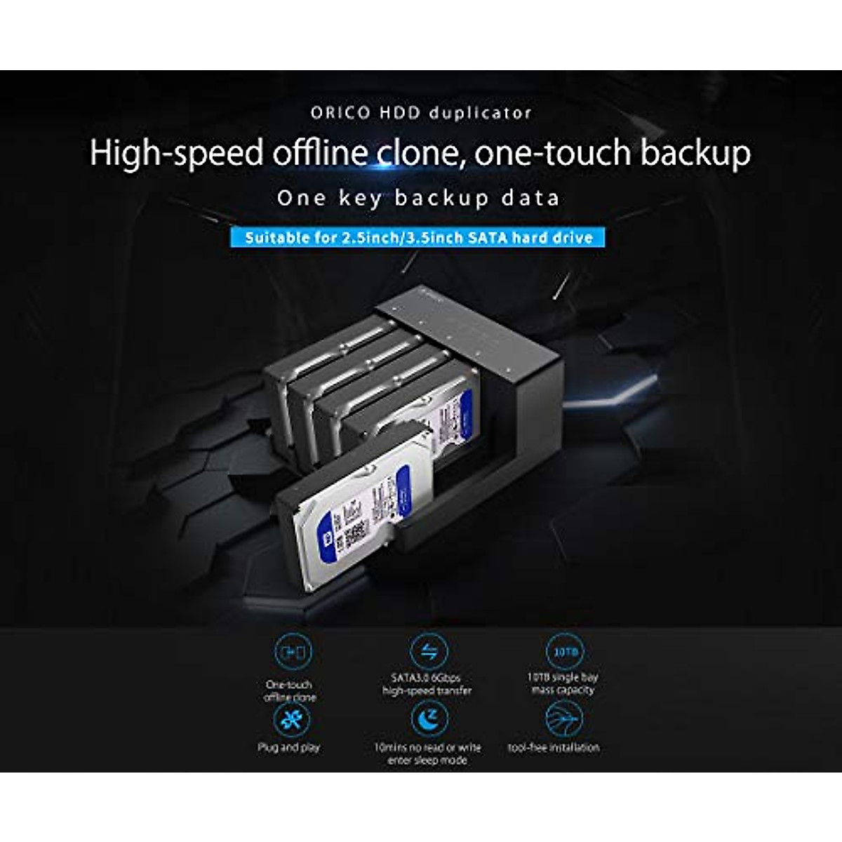 ORICO 5 Bay Docking with Clone USB 3.0 to SATA External Hard Drive 5 Bay Docking Station with Duplicator Offline Clone Function for 2.5 or 3.5in HDD/SSD Max Support 5X 16TB [6558US3-C]