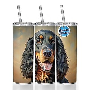 Gordon Setter Dog Illustration Skinny Tumbler 20oz with Straw Insulated Water Bottle Gift