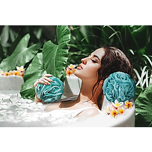 Loofah Bath Sponge XL 75g Set of 4 Ocean Colors by À La Paix - Soft Exfoliating Shower Lufa for Silky Skin - Long-Handle Mesh Body Poufs- Women and Men’s Luffas - Loufa Sponges- Full Cleanse & Lather