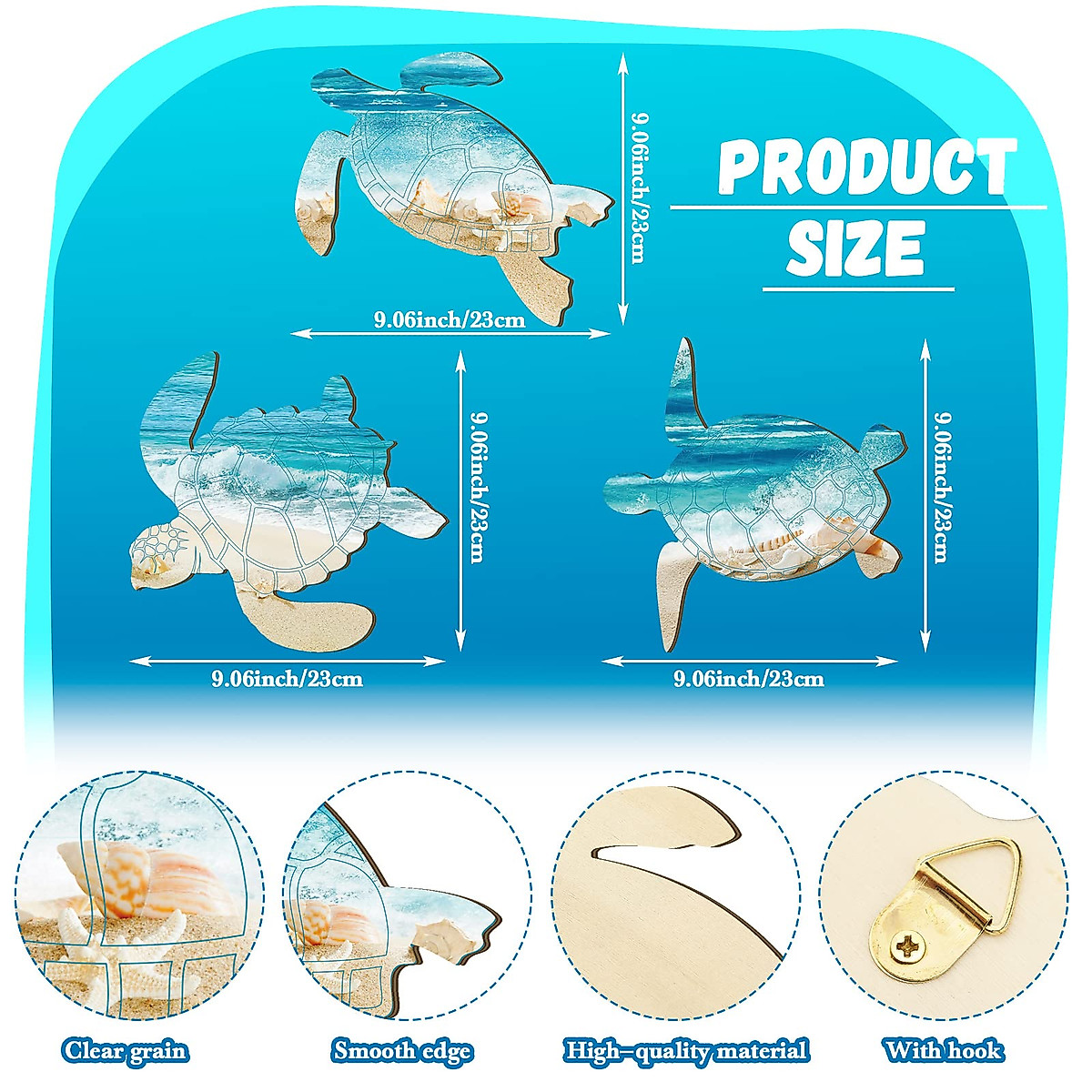 Tatuo Summer Coastal Wall Decor Beach Wall Art Decor Blue Sea Turtle Surfboard Seahorse Starfish Seashell Conches Crabs Sea Life Decor for Bathroom Bedroom Home(3 Pcs, Fresh Turtle Style)