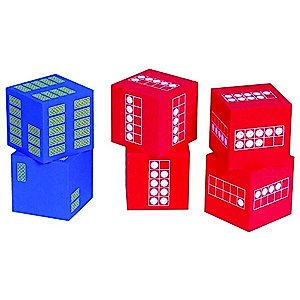 Learning Advantage 7297 Ten Frame Foam Dice, 4 Red and 2 Blue, Grade: Kindergarten to 2 (Pack of 6)