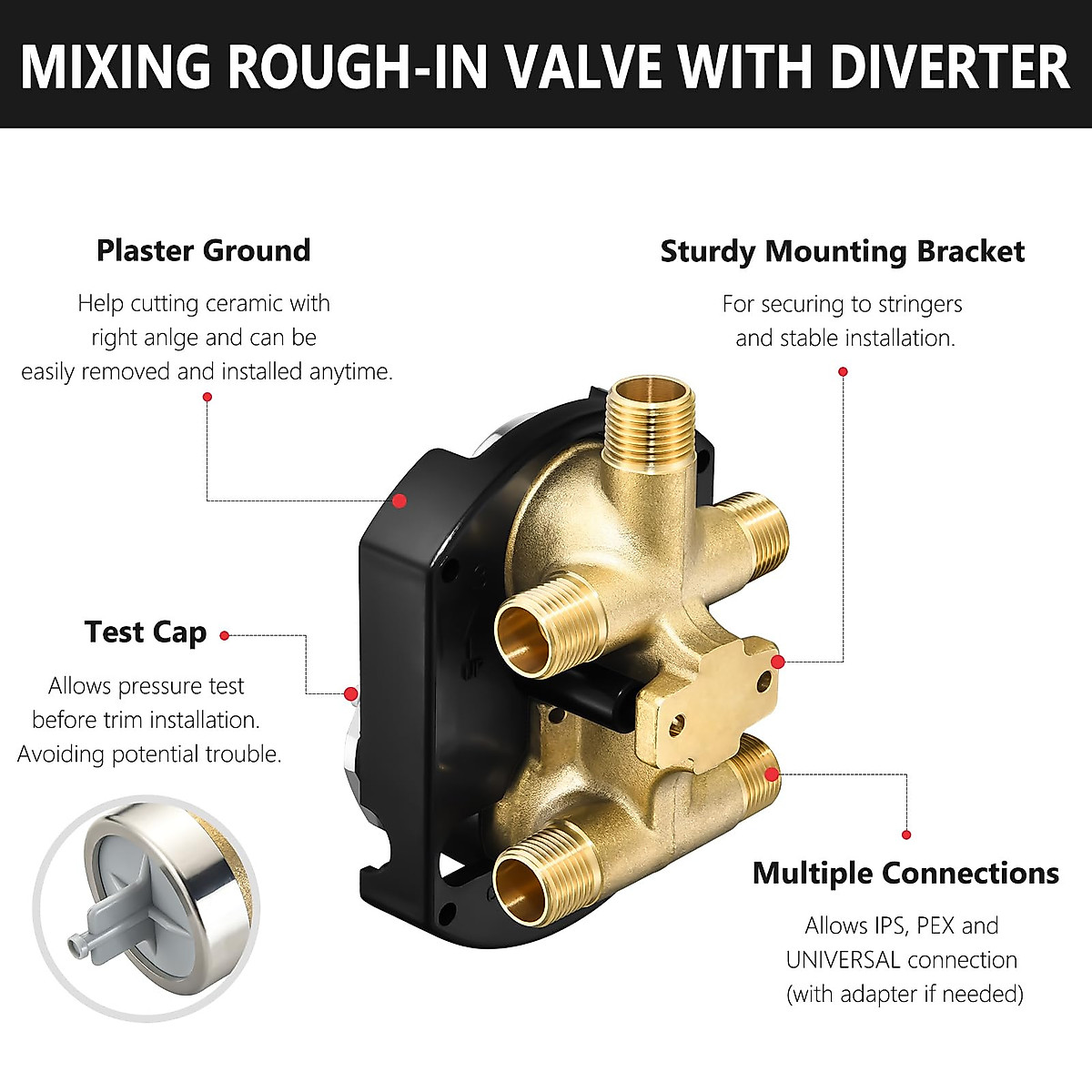 R22000 Integrated Shower and Diverter Valve, Compatible with D 3-Setting or 6-Setting Integrated Diverter Valve Trim kit, Brass Construction