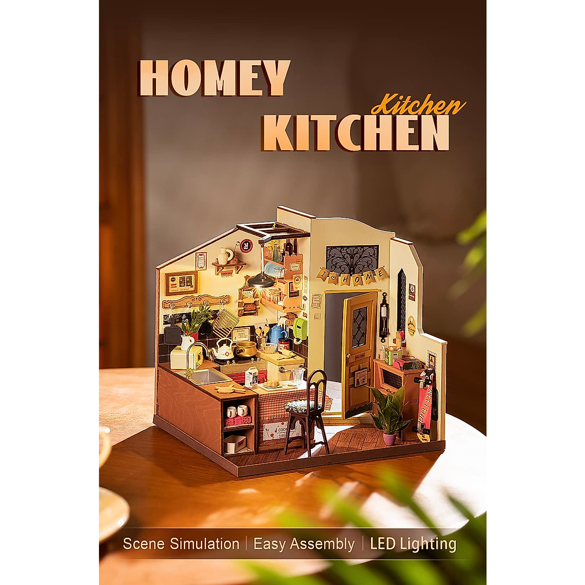 Rowood Miniature House Kit,DIY Miniature Dollhouse Kit for Adults,Model Kits for Adults to Build with LED,Birthday for Teens(Homey Kitchen)