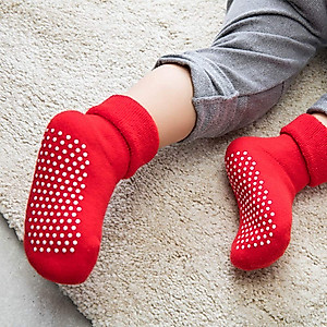 Positif Grip Thick Warm Socks- 6 Pairs Baby Toddler Infant Kids boys Girls Anti Skid/Non Slip (3 Red 3 Black, 1-3Years)