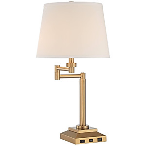 Possini Euro Design Camber Workstation Warm Gold Swing Arm Desk Lamp with Outlet and USB Port