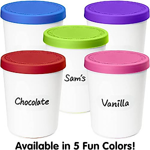 SUMO Ice Cream Containers for Homemade Ice Cream (2 Containers - 1 Quart Each) Reusable Pint-Shaped Freezer Storage Containers with Lids, Erasable Labels (Blue)