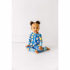 Little Sleepies Zippy Baby & Toddler Pajamas, Sleeper for Boys and Girls, Viscose Derived from Bamboo Newborn Sleeper w/ 2-Way Zipper w/Mitten Cuffs, Blue Cookies & Milk, 0-3M