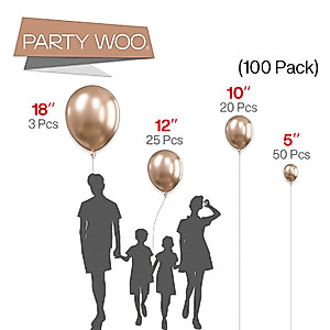 PartyWoo Metallic Rose Gold Balloons, 100 pcs Champagne Gold Balloons Different Sizes Pack of 18 Inch 12 Inch 10 Inch 5 Inch Balloons for Balloon Garland as Party Decorations, Champagne Gold-G112