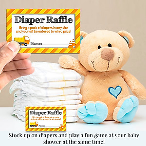 Amanda Creation Baby Under Construction Diaper Raffle Tickets for Baby Boy Showers, 20 2" X 3” Double Sided Insert Cards for Games, Bring a Pack of Diapers to Win Favors & Prizes!