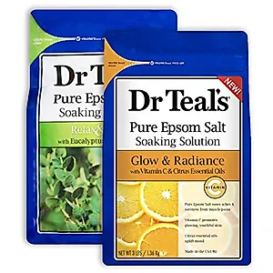 Dr Teal's Pure Epsom Salt Bath Variety Gift Set (2 Pack, 3lb Ea.) - Relax & Relief Eucalyptus & Spearmint, Glow & Radiance Vitamin C & Citrus - Essential Oils Soothe The Mind, Alleviated Daily Stress