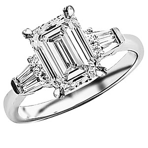 Houston Diamond District 14K White Gold 1.5 Carat LAB GROWN DIAMOND Prong Set Round And Baguette Emerald Cut Diamond Engagement Ring (D-E Color VS1-VS2 Clarity 1 Ct Center),size:6