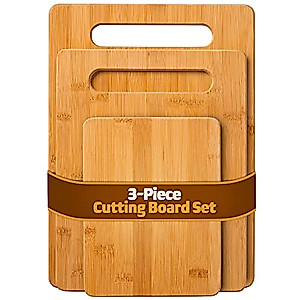 Bamboo Cutting Boards Set - 3-Piece Wooden Kitchen Chopping Board for Food Prep, Chopping, Carving Meat, Fruits Vegetables