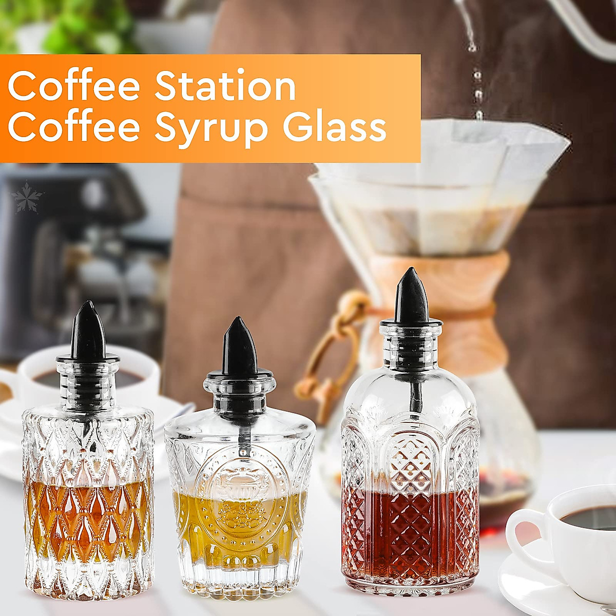 Syrup Bottle Set of 6 - Syrup Dispenser with Leak-Proof Lids Pour Spout Ideal for Coffee Syrups,Honey,Condiments,Olive Oil…