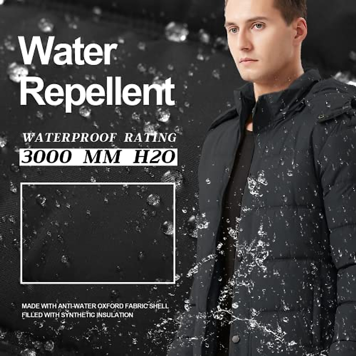 GGleaf Men's Puffer Jacket Down Winter Coat Insulated and Water-Resistant with Hood Removable Black Medium