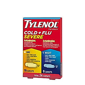 Tylenol Cold + Flu Severe Day & Night Caplets for Fever, Pain, Cough & Congestion Relief, 24 Count