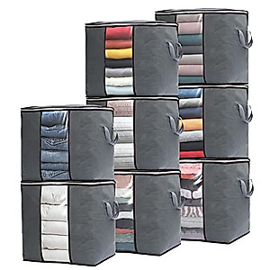 90L Large Capacity 8 Pack Clothes Storage Bag, Storage Bins for Clothes, Closet Organizers and Storage Containers for Blanket Bedding Comforter, Thick Fabric with Reinforced Handles, Zipper, Clear Window