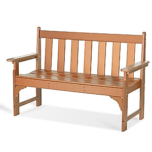 nalone Outdoor Bench, HDPE All Weather Patio Bench Load up to 800 Lbs, 2-Person Garden Bench Rot-Proof Fade Proof for Patio, Porch, and Park (Teak)