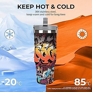 WITHSBKK 30oz Car Cup Graffiti Hip Hop Printed with Portable, Stainless Steel Travel Mug, Vacuum Insulated Tumbler And Straw, Leakproof for Car & Outdoor, UV Printed Design