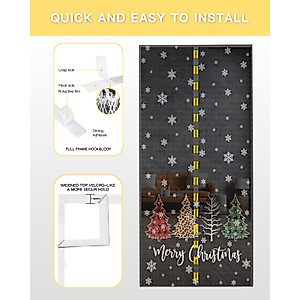 OComster Black Christmas Tree Magnetic Screen Door, Xmas Tree Winter Snowflake Hands Free Screen Mesh Size 38" x 83", Reinforce Heavy Duty Mesh Screen Doors for Patio/Front/Sliding Door