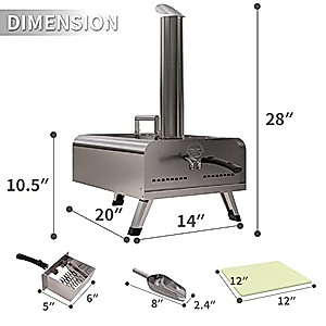 Outdoor Pizza Oven, Wood Fired Pizza Oven for Outside, Gift Package & Recipe & 12" Pizza Stone Included, Silver