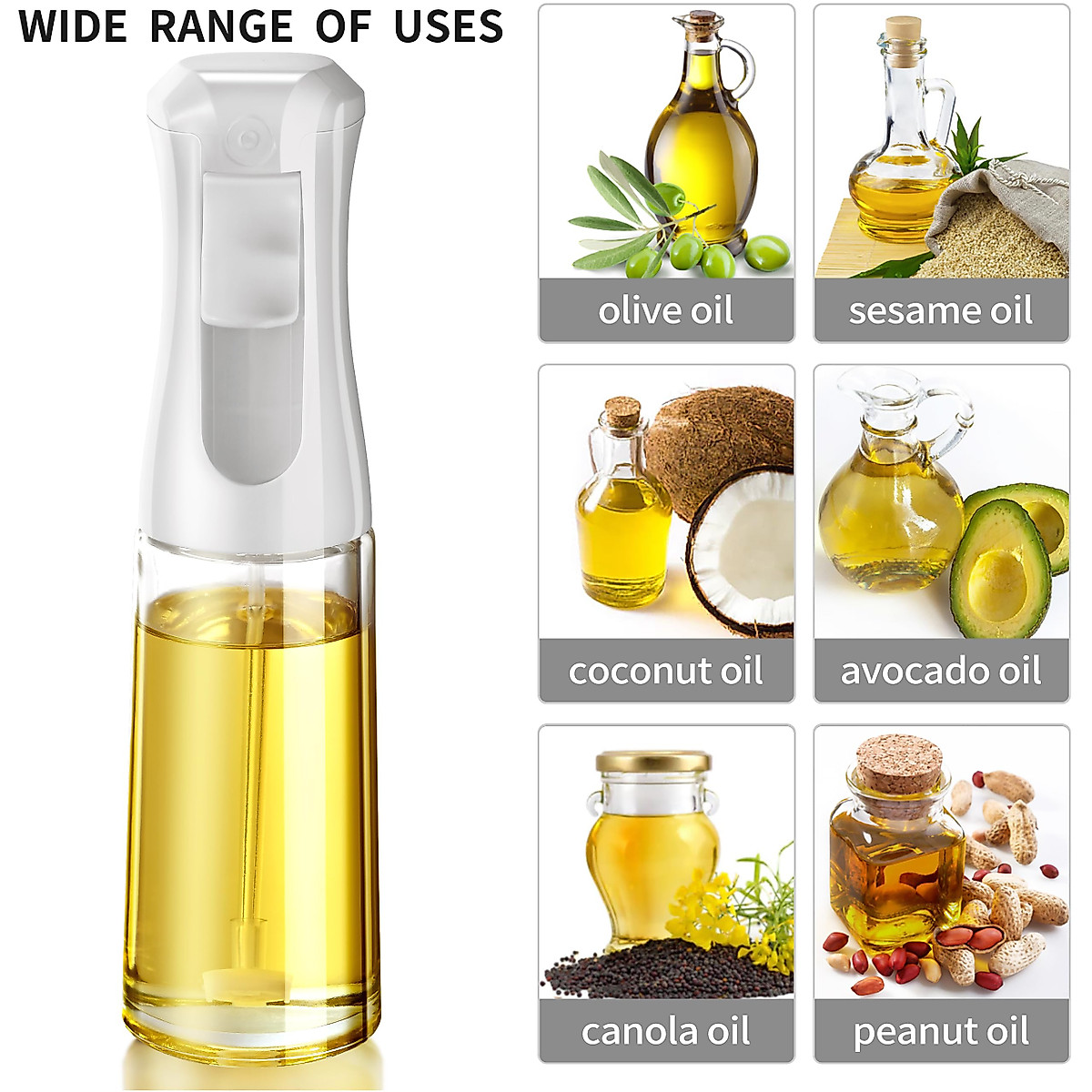 Oil Sprayer for Cooking, 200ml Glass Olive Oil Sprayer Mister, Olive Oil Spray Bottle, Kitchen Gadgets Accessories for Air Fryer, Canola Oil Spritzer, Widely Used for Salad Making, Baking, Frying, BBQ