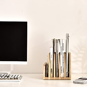 KIRIGEN Desktop File Document Holder Stand 5 Slots Mail Paper Organizer Desk Sorter Holder for File Document Organizer Stand for Home Office (5KWJJ-NA)