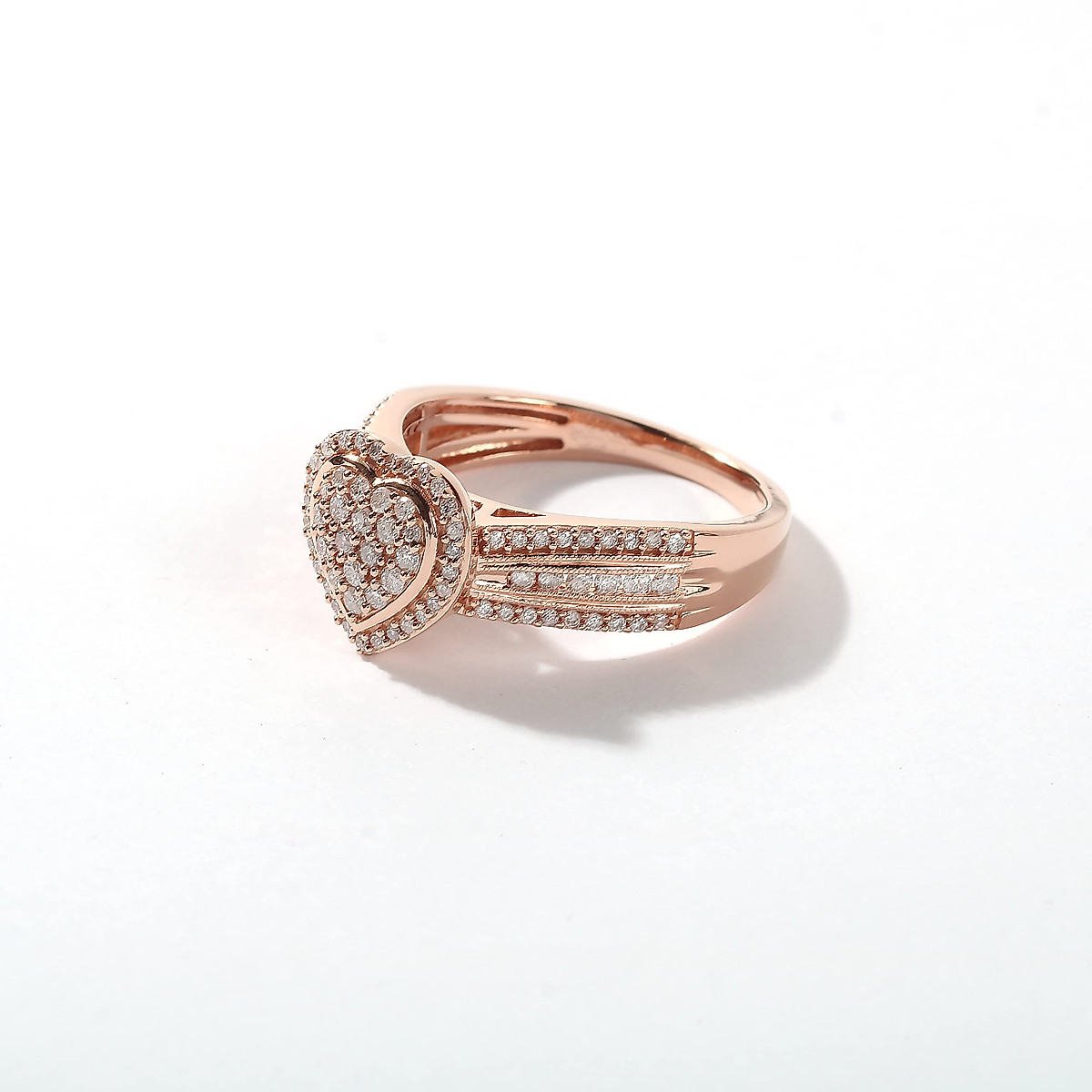 DZON Sterling Silver with Rose Gold Plating 1/2Ct. TDW. Round Diamond Composite Heart Frame Engagement Ring Love Gift for Women(I-J,I2) 6