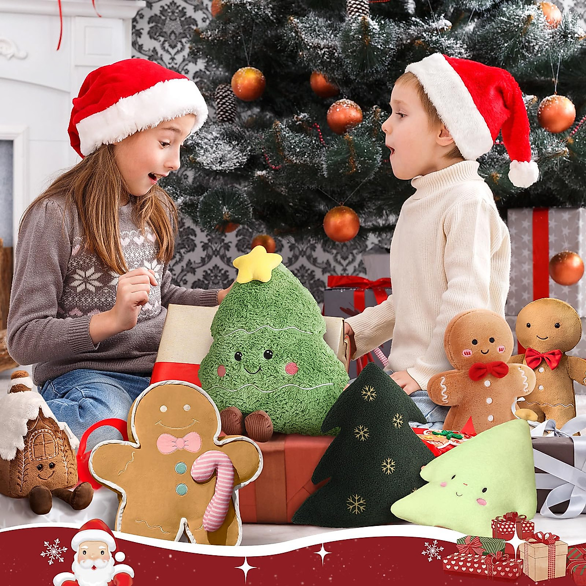 Yefound Gingerbread Plush Stuffed Pillow, Christmas Gingerbread Man Pillow, Gingerbread Man Plush Decor Pillow for Holiday Christmas Tree Gifts, 13.8in, Brown