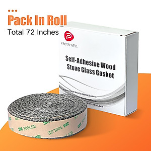Protalwell Self Adhesive Stove Window Glass Gasket Tape, 1" Width 216" Length, Flat Stove Door Glass Gasket, Self Stick Flat Gasket Tape for Stove and Fireplace Window Glass