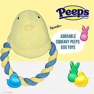 Peeps for Pets Plush Chick Rope Pull Toy for Dogs Squeaker Dog Toy, Yellow/Blue | Soft and Cute, Plush Squeaky Dog Chew Toy with Rope to Add to Dog Toy Bin 6 Inch