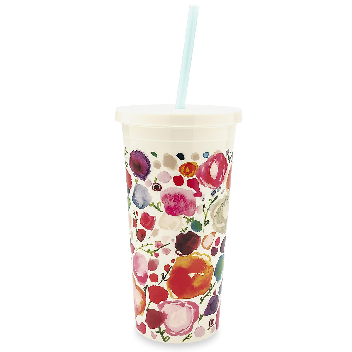 Kate Spade New York Insulated Plastic Tumbler With Reusable Straw, 20 Ounce Travel Cup, Floral