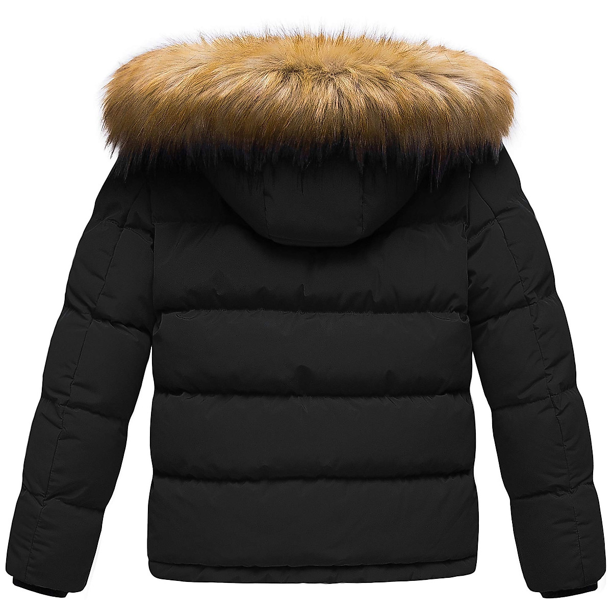 CREATMO US Boy's Padded Winter Coat Windproof Puffer Jacket With Removable Hood Black 14/16