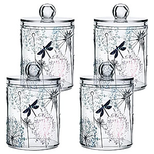 susiyo Dandelions and Dragonflies Plastic Jars with Lid Apothecary Jar for Cotton Balls Swabs Pads - 4 Pack