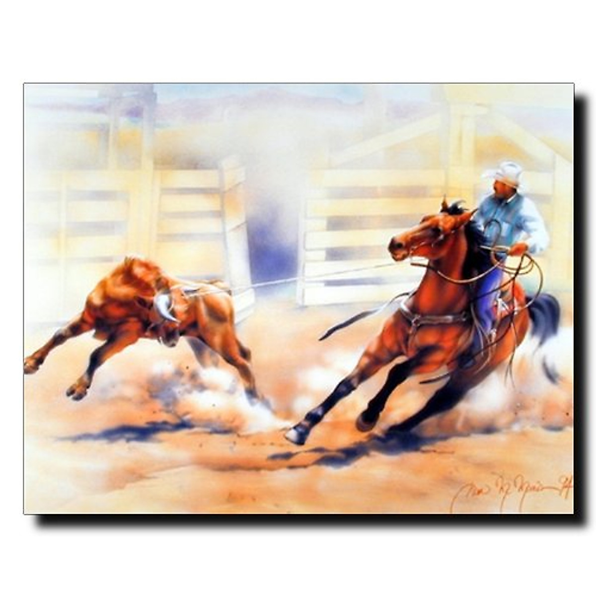 Western Cowboy Wall Decor Rodeo Picture Calf Roping Horse Art Print Poster (16x20)