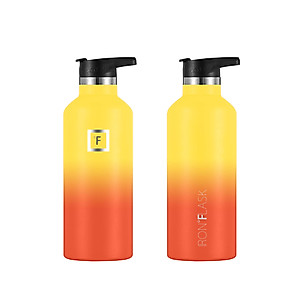 IRON °FLASK Sports Water Bottle - 3 Lids (Narrow Spout Lid) Leak Proof Vacuum Insulated Stainless Steel - Hot & Cold Double Walled Camping & Hiking Hydration Canteens - Fire, 32 Oz