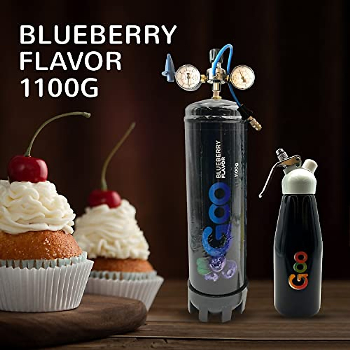 GOO Premium Whipped Cream Charger - Food Grade Nitrous Oxide Tank - For Any Standard Whipping Cream Dispenser - Pure Flavored N2O Whip Cream Chargers - Blueberry Flavor - 1100g Cylinder