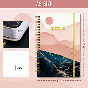 Bushypushy Spiral Notebook - 3 Pack A5 Lined Notebook Journal for Women, Spiral Journal 5.7" x 8.4", 160 Pages, College Ruled Writing Notebook with Back Pocket, 100gsm Paper, for Office & School