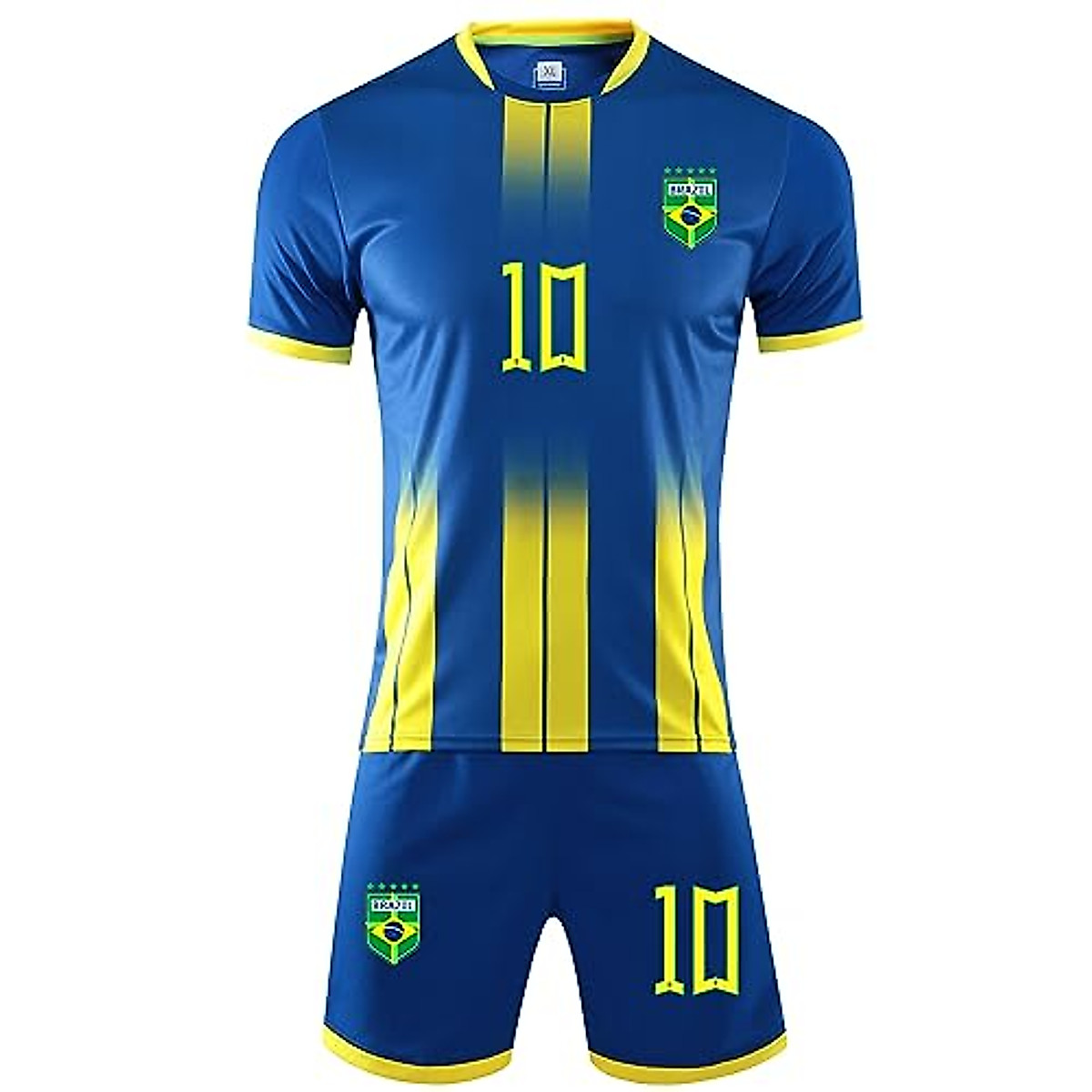 ELTONYA Brazil Pe’lee Jersey+Soccer Shorts for Boy Kids World Cup HOM/Awy Football Jersey Kit Youth Sports Team Shirt Uniform Blue