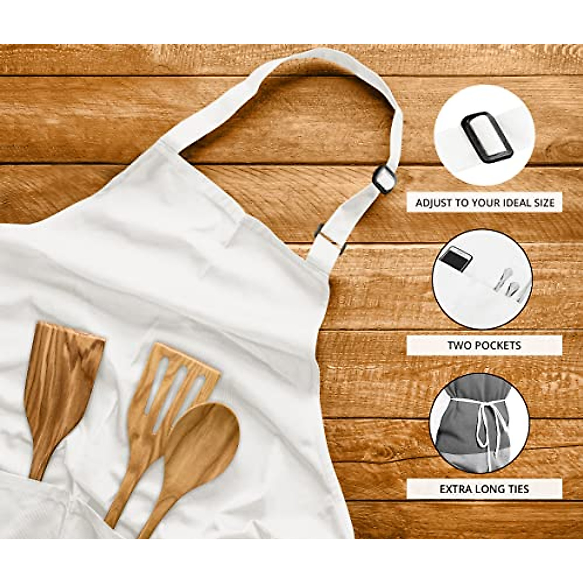 Utopia Kitchen Adjustable Bib Apron (10-Pack) Water Oil Resistant Chef Cooking Kitchen Mens Womens Waitress Server Work Aprons with Pockets (White)