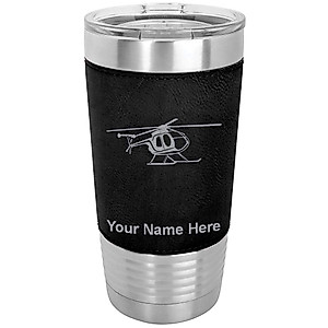 LaserGram 20oz Vacuum Insulated Tumbler Mug, Helicopter 1, Personalized Engraving Included (Faux Leather, Black)