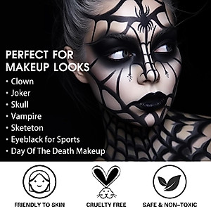 Black Face Paint, Blendable Cream Body Painting Kit, Eye Black for Sports Baseball Softball Football, Facepaint for Skull Joker Vampire, Halloween Skeleton Cosplay, Costume, Parties, 21.fl oz (60ml)