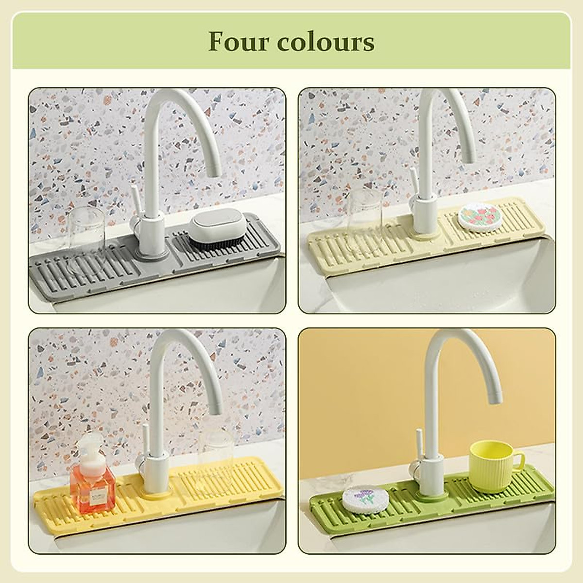 Upgraded Faucet Mat for Kitchen Sink, 2024 New Kitchen Sink Splash Guard Silicone Draining Mat Dish Soap Sponge Holder Tray for Kitchen Bathroom Sink (Grey, 17.5" x 5.5")