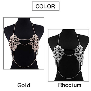 Nicute Rhinestone Body Chain Crystal Bra Bikini Chains Summer Beach Body Jewelry for Women and Girls (Gold)