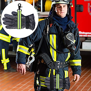 Shappy 2 Pieces Firefighter Glove Strap with Reflective Trim Firefighting Glove Safety Strap Turnout with Swivel Snap Hook Clip (Green)