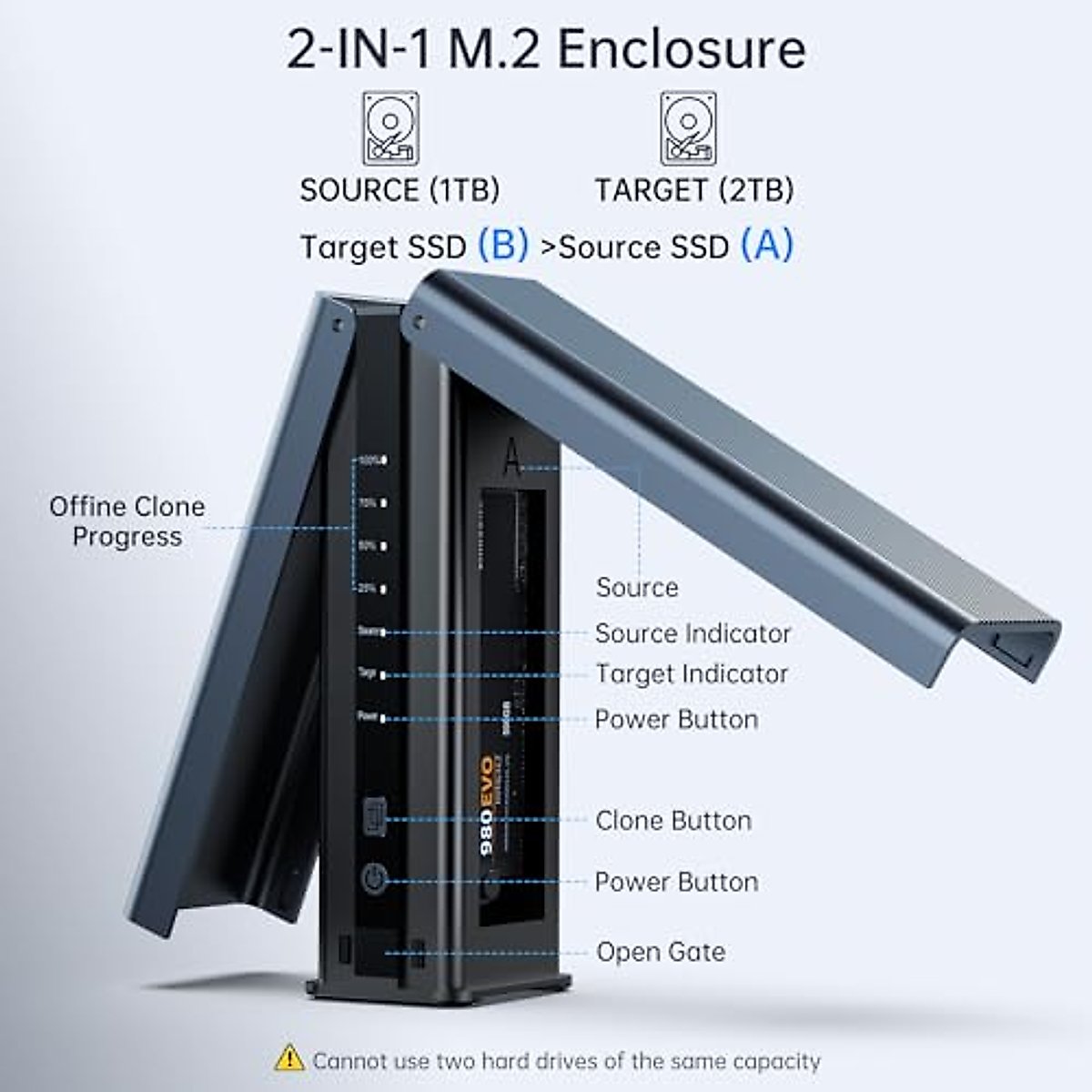 NVMe Cloner, ACASIS Dual-Bay Offline Clone with Cooling Fan, M.2 Duplicator Tool-less installation, 10Gbps NVME M.2 Duplicator for NVMe SSDs PCIe Size 2230/2242/2260/2280 (8TB Capacity)