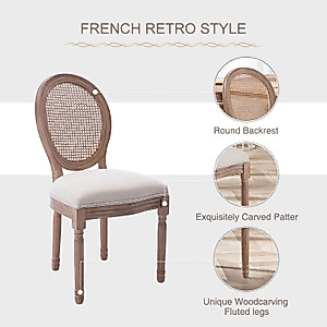 Virabit French Dining Chairs Set of 6, Rattan Farmhouse Upholstered Dining Chairs with Curved Backrest and Beautifully Carved Solid WoodFrame for Living Room, Kitchen, Restaurant