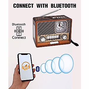 Videyas Portable Shortwave Retro Radio, AM FM Retro Radio, with Bluetooth Speaker, Best Reception, Rechargeable Battery, Torch, AUX TF USB Stick, Great for Outdoor Kitchen Gifts
